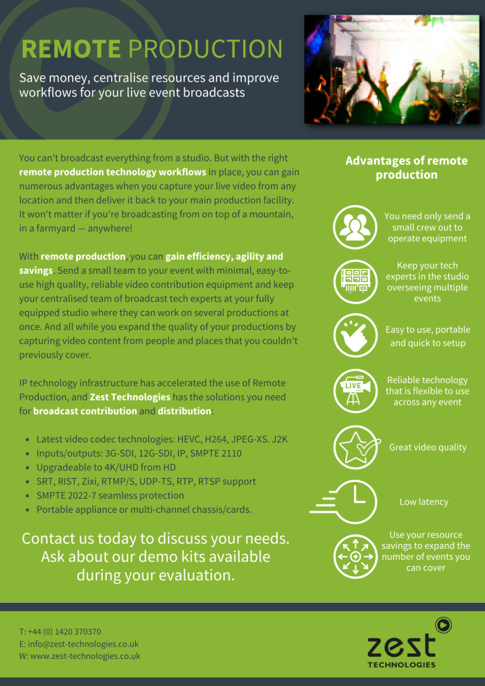 Remote Production and Live Events | zest-technologies.co.uk